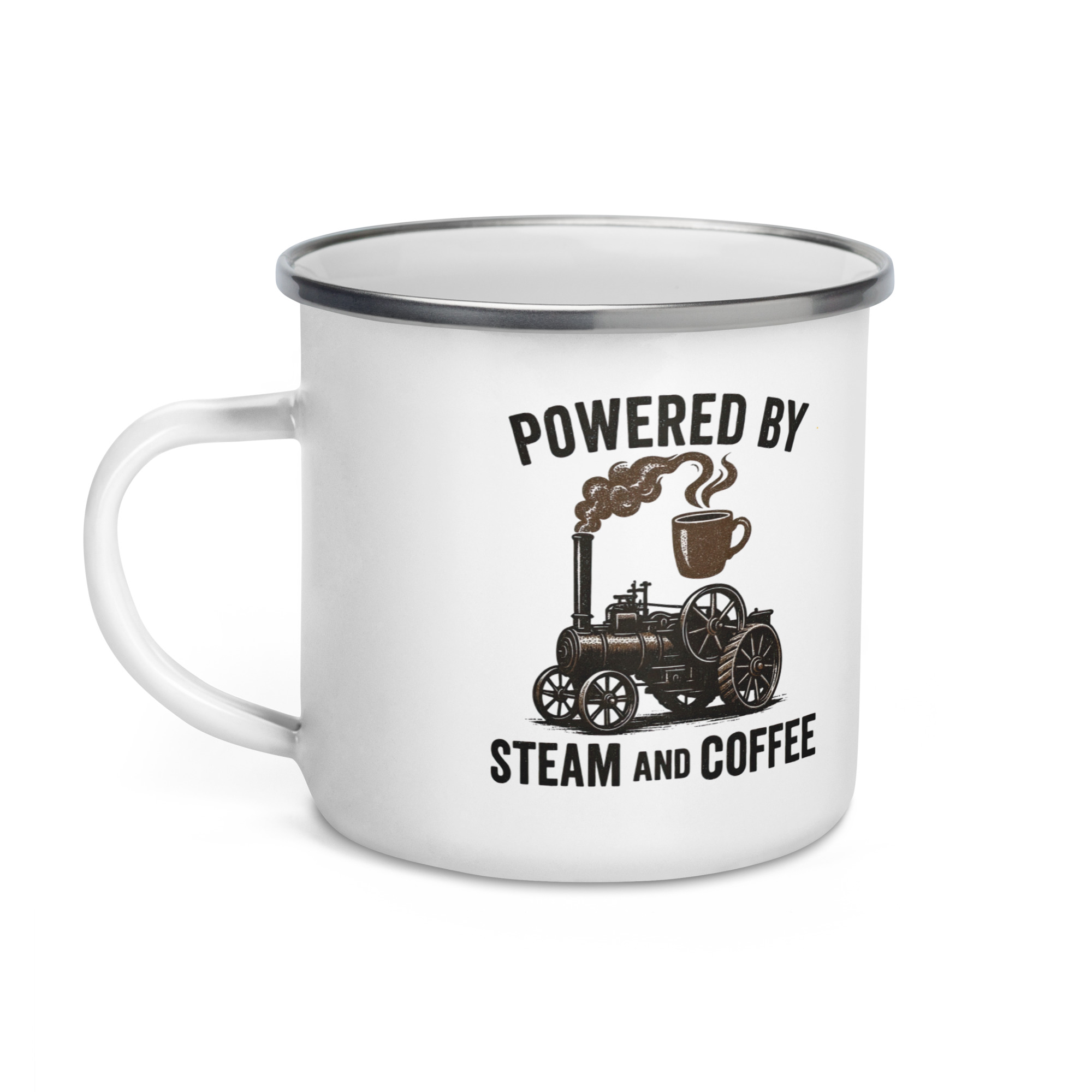 Powered By Steam & Coffee Enamel Mug - Antique Tractor Life